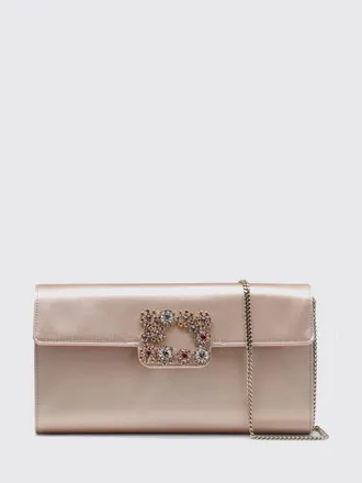 Roger Vivier Pochette Flower en satin avec cristaux et bandouli&egrave;re en maille m&eacute;tallique