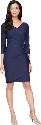 Alex Evenings Minceur Court Fourreau Manches 3/4 Robe avec Surplus Décolleté Occasion spéciale, Bleu Marine, 42 Femme