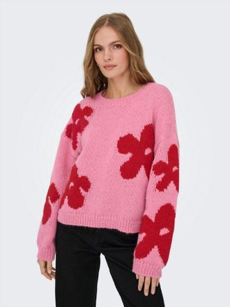 Only Strickpullover ONLBOOTLE LIFE LS FLOWER O-NECK KNT