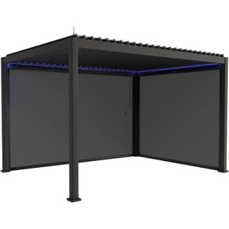Sweeek Pergola bioclimatique &eacute;lectrique 3x4m. aluminium. &agrave; lames orientables avec &eacute;clairage LED + store 3m + store 4m