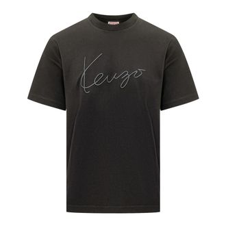 Kenzo Signature Embroidered T-Shirt - - Tops - Herren - Schwarzk - XL
