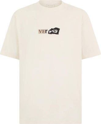 Yohji Yamamoto Homme, Tops, Blanc, Taille: XL T-shirt en coton avec imprim&eacute;