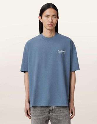 AllSaints Underground - Kurz&auml;rmliges T-Shirt in Mayablau mit Rundhalsausschnitt