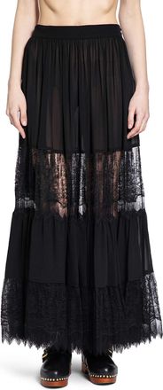 Chloé Tiered Long Skirt in Silk Georgette and Lace