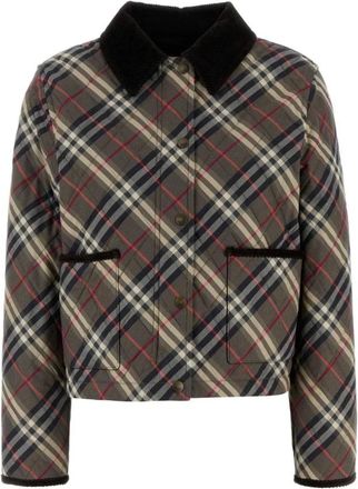 Burberry Femme, Vestes, Vert, Taille: 36 FR Veste matelass&eacute;e &agrave; carreaux avec col en velours c&ocirc;tel&eacute;