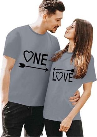 Generic 2026 T-shirt d&eacute;contract&eacute; &agrave; col rond pour femme pour la Saint-Valentin | Haut &agrave; manches courtes pour plus de confort et de style (2), gris, XXL