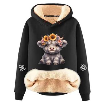 Generic Sweat de No&euml;l pour femme avec imprim&eacute; vache des Highlands - Doublure en polaire - Doux et chaud - Pull de No&euml;l d&eacute;contract&eacute; &agrave; manches longues - Pour un