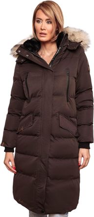 Marikoo lange Damen Winterjacke warmer Parka gesteppt mit Kapuze B890 [B890-Schneestern-Choco-Gr.XS]