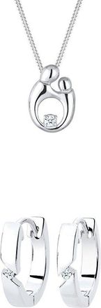 Elli Diamore Damen-Halskette mit Anhänger Mutter Kind Elegant Liebe Diamant 0,03 Karat silber 925 weiß + Diamore Damen Ohrringe Creolen 925 Sterling Silber