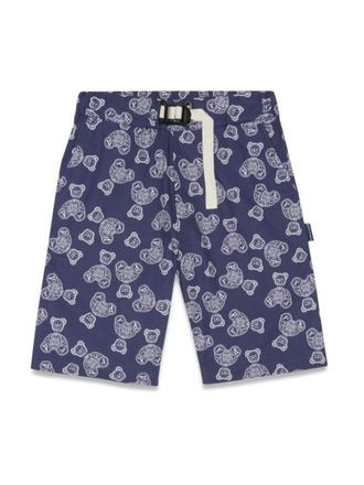Palm Angels All-Over Print Cotton Chino Shorts - Blue