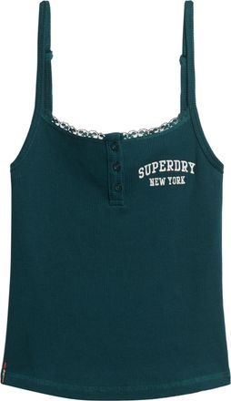 Superdry Damen Athletic Essentials Trägertop mit Stickerei und Knopfleiste Dunkles Piniengrün 36