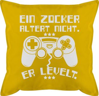 Shirtracer Kissen 50x50 - Statement mit Sprüchen - Ein Zocker altert nicht - er levelt weiß - 50 x 50 cm - Gelb - gamer altern sie leveln kissenbezug spruch sprü
