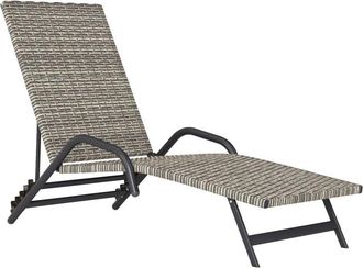 OUTSUNNY Bain de soleil inclinable r&eacute;glable en r&eacute;sine tress&eacute;e beige brun accoudoirs structure noir
