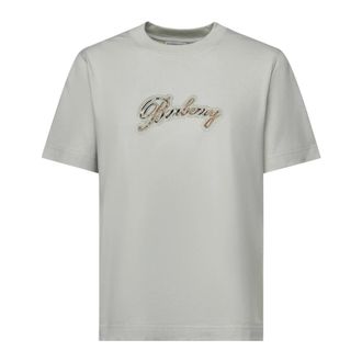 Burberry Femme, Tops, Vert, Taille: 40 FR Check Cursive Logo Cotton T-shirt