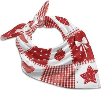 Generic Foulard carré en soie légère avec noeud rose et coeur en forme de fraise pour cheveux respirant, cadeau pour homme et femme, multicolore, 60x60cm