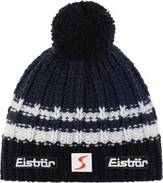 Eisb&auml;r Kova Skipool Bommelm&uuml;tze Beanie Strickm&uuml;tze Umschlagm&uuml;tze Damen/Herren - Made in The EU mit Futter, Futter Winter Herbst-Winter - One Size dunkelblau
