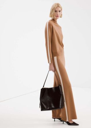 Mango Strickhose mit Kontraststreifen mittelbraun - Damen - 2XL - MANGO