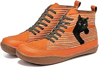 Minetom Bottines Femme Plat Bottines À Lacets Chaussures Impression De Chat Fille pour Randonnée Chaussures De Sport C Orange 38 EU