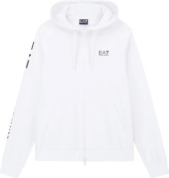 Emporio Armani Emporio Armani Ea7, Homme, Sweatshirts et sweats &agrave; capuche, Blanc, Taille: L SweaT-shirt zipp&eacute; &agrave; capuche en coton Logo Series