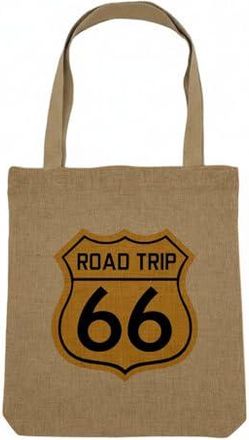 Fabulous Sac Shopping Tote Bag Aspect Lin - Road Trip 66 Enfant Voyage Etats Unis - Sac de Courses Toile Epaisse 360g Beige Naturel Cabas Port&eacute; Epaule Solide I