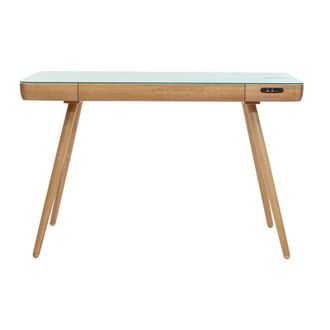 Miliboo Miliboo - Bureau connect&eacute; multim&eacute;dia avec tiroir en verre et bois clair L120 cm clever