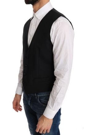 Dolce & Gabbana Mens Black Wool Silk Vest Clothing