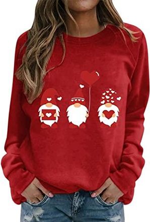 Generic 2026 Sweat-shirt &agrave; col rond pour femme avec imprim&eacute; coeur et manches longues pour la Saint-Valentin, Rouge, M