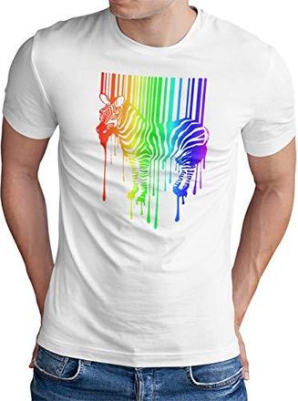 OM3 Banksy Rainbow Color Graffiti Street Art Design T-shirt pour homme Motif code-barres zèbre Tailles S à 5XL, Blanc ( 2958), S