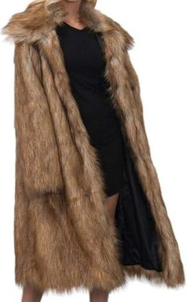 Generic Veste en fausse fourrure à revers long pour femme manteau hirsute cardigan dextérieur chaud (Marron,3TG)