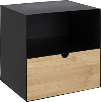 AC Design Furniture Jeppe Nachttisch, H: 30 x B: 30 x T: 25 cm, Schwarz, Metall/Bambus, 1 Stk