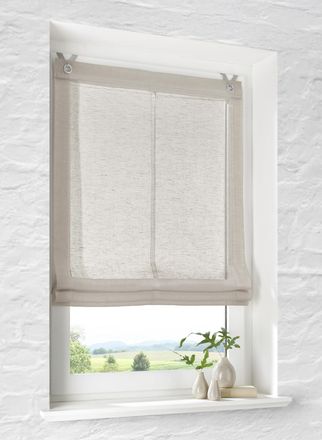 Kutti Heimtextilien Raffrollo mit Ösen Brondy Taupe Natur halbtransparent Leinenoptik Raffgardine mit Hakenaufhängung ohne Bohren Breite 100 cm x Höhe 140 cm