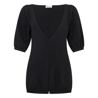 Red Valentino Kurzer Jumpsuit mit V-Ausschnitt und Ballon&auml;rmeln - - Jumpsuits & Playsuits - Damen - Schwarzk - S