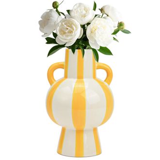 Matches 21 Blumenvase bunt gestreift, gelb weiß in Ø 15 x 24 cm - Moderne Keramik Vase als Wohnzimmerdeko