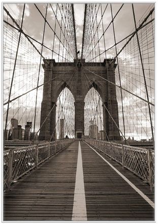 Wallario Wandbild - Brooklyn Bridge in New York in Premiumqualit&auml;t, Poster mit wei&szlig;em Rahmen, Gr&ouml;&szlig;e: 70 x 100 cm
