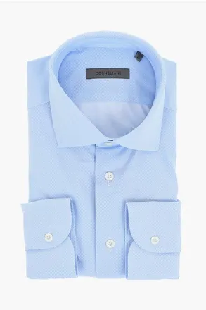 Corneliani Striped Stretch Nylon Shirt with Spread Collar size 44