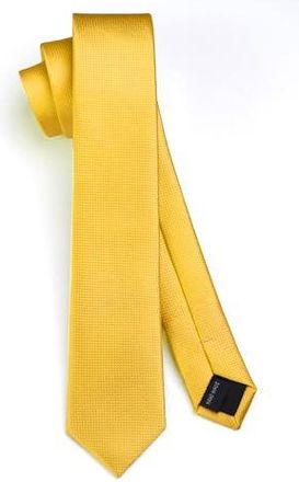 Hisdern Cravate Homme Jaune 6CM Slim Cravate Fine en Soie de Couleur Unie Mariage Plusieurs Couleurs Disponibles avec Boîte