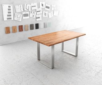 DELIFE Esstisch Edge 160x90cm Akazie Natur Edelstahl schmal Live-Edge, Esstische, Baumkantenm&ouml;bel, Massivholzm&ouml;bel, Massivholz