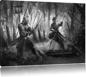 Pixxprint Kampf zwischen Samurai und Ninja, Größe: 120x80cm, Leinwandbild, fertig gespannt, Wandbild, Dekoration, Kunstdruck, kein Poster