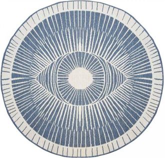 Jadorel Jadorel - Tapis rond dext&eacute;rieur, kilim reversible LYN2 b rond reversible &Oslash;160cm bleu et cr&egrave;me