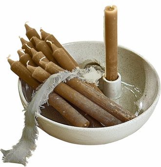 Loberon Kerzenhalter Kenvilor, Kreativ Dekorierbar, Natürliche Farbgebung, für eine Stabkerze, Kerzenständer, Dekoration, Steingut, Creme