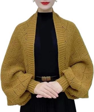 Generic Manteau ch&acirc;le tricot&eacute; ajour&eacute; tendance, cardigan ch&acirc;le tricot&eacute; ajour&eacute; pour femme, cardigan l&eacute;ger et souple, 2 pi&egrave;ces - Jaune, taille unique