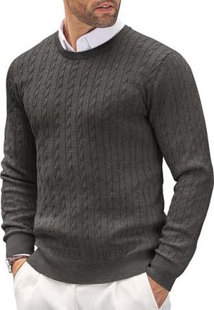 Coofandy Pull tricoté Fin à col Rond pour Homme Gris Foncé L