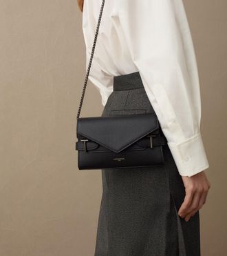 Le Tanneur Sac pochette avec bandoulière double rabat Emilie en cuir grainé