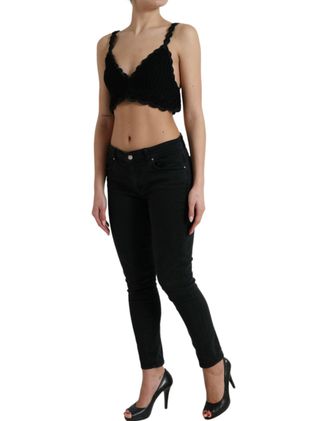 Dolce & Gabbana Womens Black Cotton Bustier Cropped Crochet Tank Top Viscose