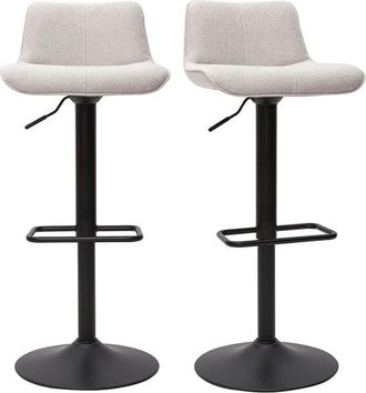 Miliboo Barhocker h&ouml;henverstellbar und um 360&deg; drehbar aus Stoff mit strukturiertem Samteffekt in Beige und Metall (2er-Set) BOOST