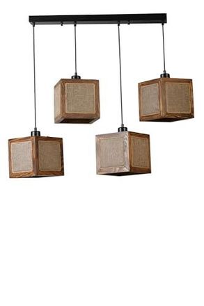 Opviq Elegant FIR Wood Chandelier, Rattan & Walnut Finish, Adjustable Height 70 cm, E27 Socket, 18 cm Fabric Cap | Stylish Lighting for Modern Spaces