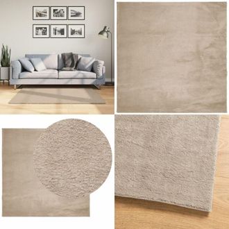 vidaXL Teppich HUARTE Kurzflor Weich und Waschbar Sandfarben 120x120cm - Kurzflor-Teppich - Sandfarben Teppich - Flauschiger Teppich - Rutschfest