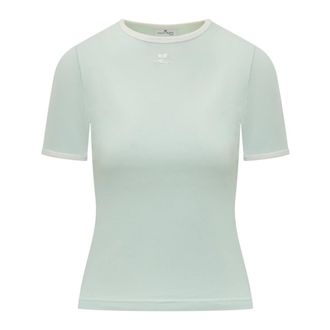 Courr&egrave;ges Femme, Tops, Blanc, Taille: 38 FR T-Shirt Signature Contrast&eacute;