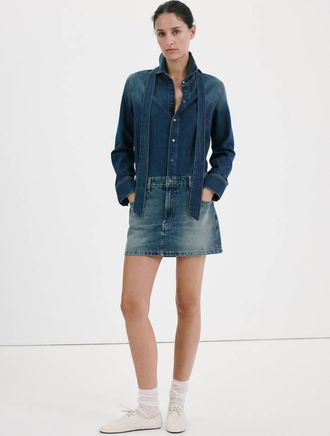 Mango Robe jean combin&eacute;e bleu moyen - Femme - XS - MANGO