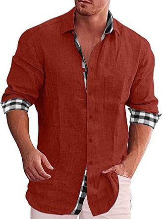 Generic Chemise &agrave; carreaux &agrave; manches longues pour homme, chemise boutonn&eacute;e &agrave; carreaux pour homme, chemises tendance, chemises polyvalentes et l&eacute;g&egrave;res, d&eacute;contr